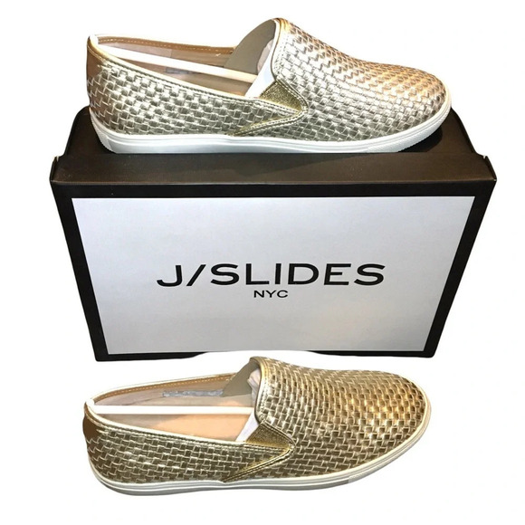 J/Slides NYC | Shoes | Nwt Jslides Nyc Gold Calina Woven Slip On Shoes ...